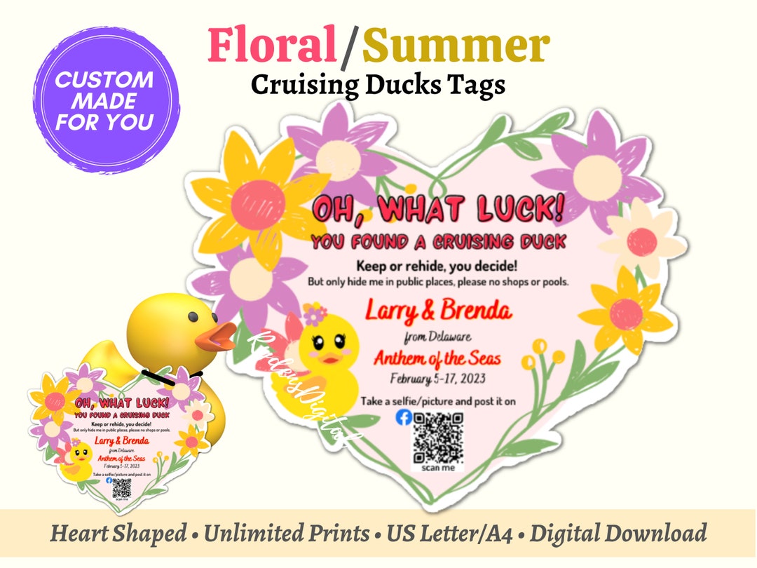 Custom Floral Summer Cruising Ducks Tags in Heart Shaped Form ...