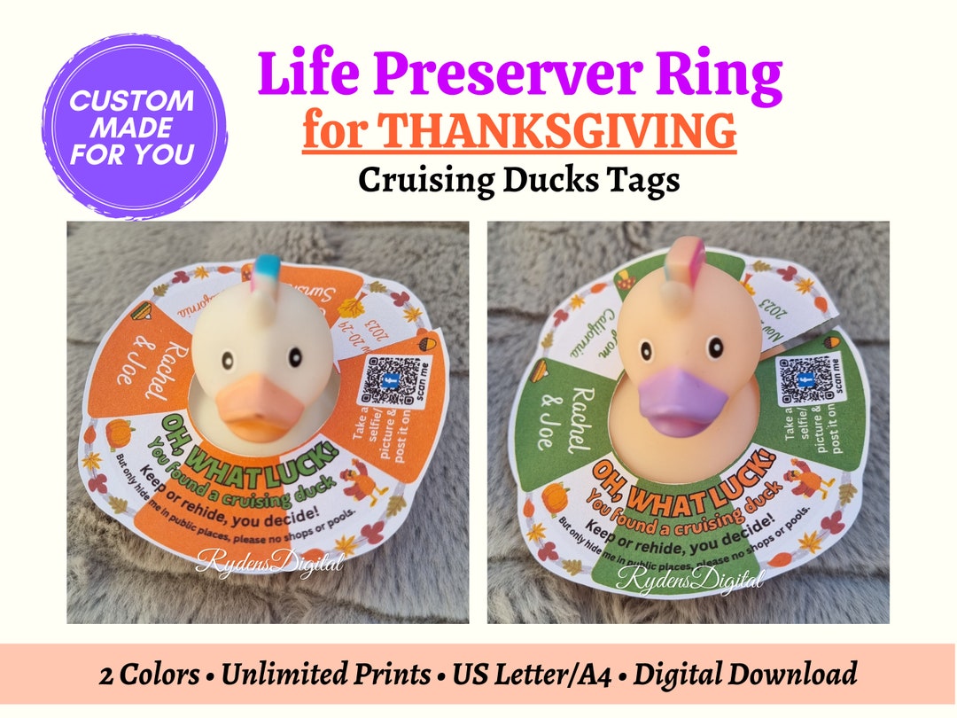 Custom Thanksgiving Life Preserver Ring Cruising Duck Tags, No String ...