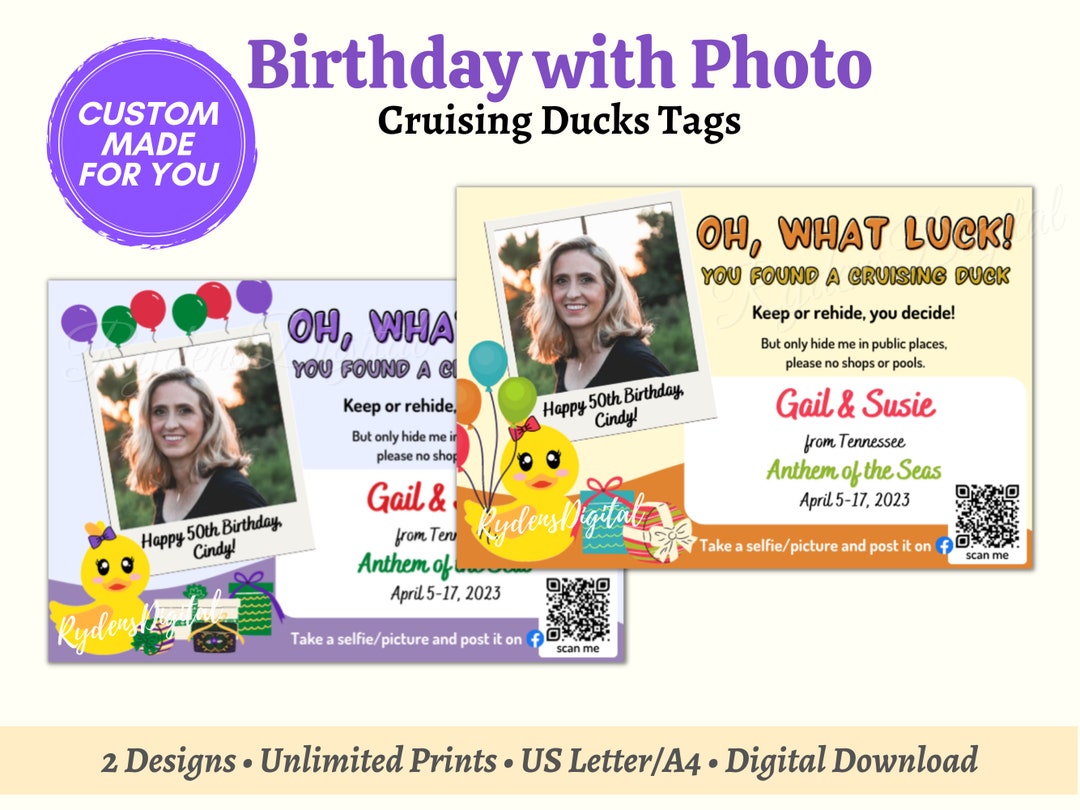 Personalized Birthday With Photo Cruising Duck Tags, Birthday ...