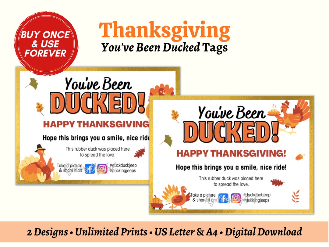 Printable Thanksgiving Duck Duck Tag, You've Been Ducked Tag, Ducking ...