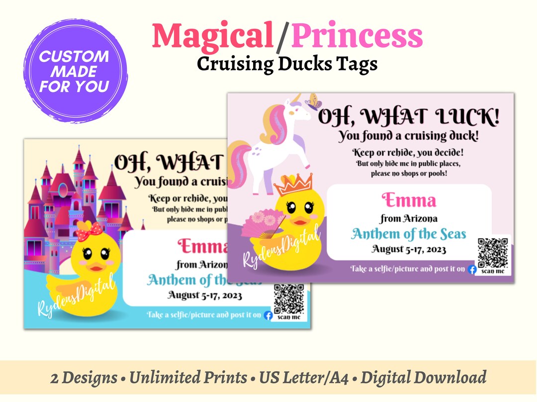 Custom Magical or Princess Design Cruising Duck Tag, Personalized ...