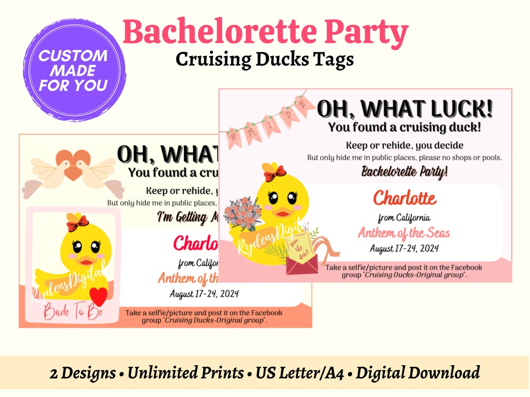 Custom Bachelorette Party Cruising Duck Tag, Hen Night Tag, Bride to Be ...