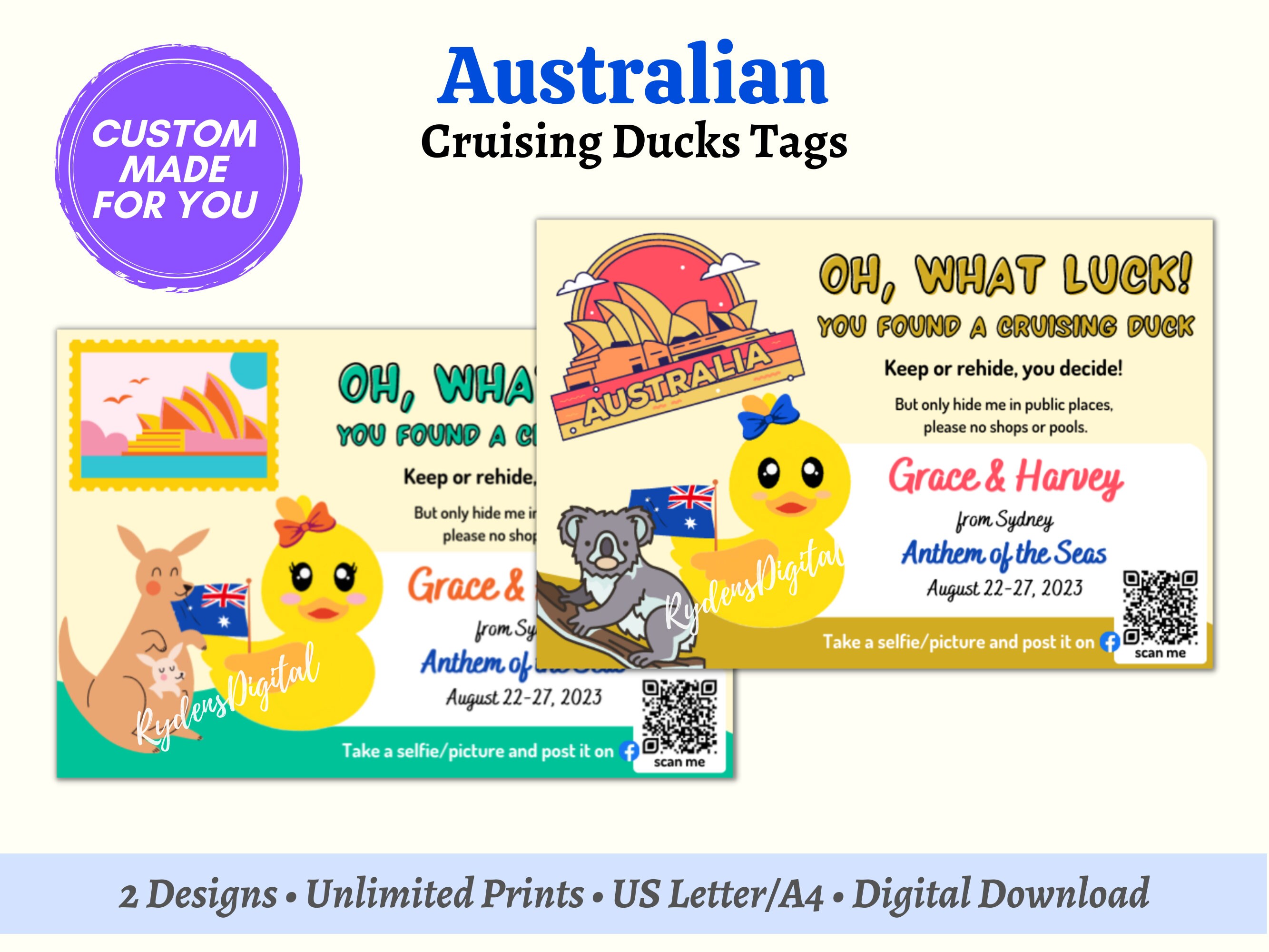 Personalized Australian Cruising Duck Tags With Elements of Sydney ...