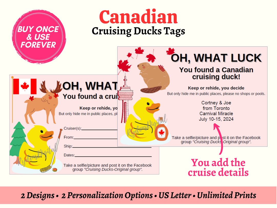 Printable Canadian Cruising Duck Tag, You Customize Duck Tag, Canada ...
