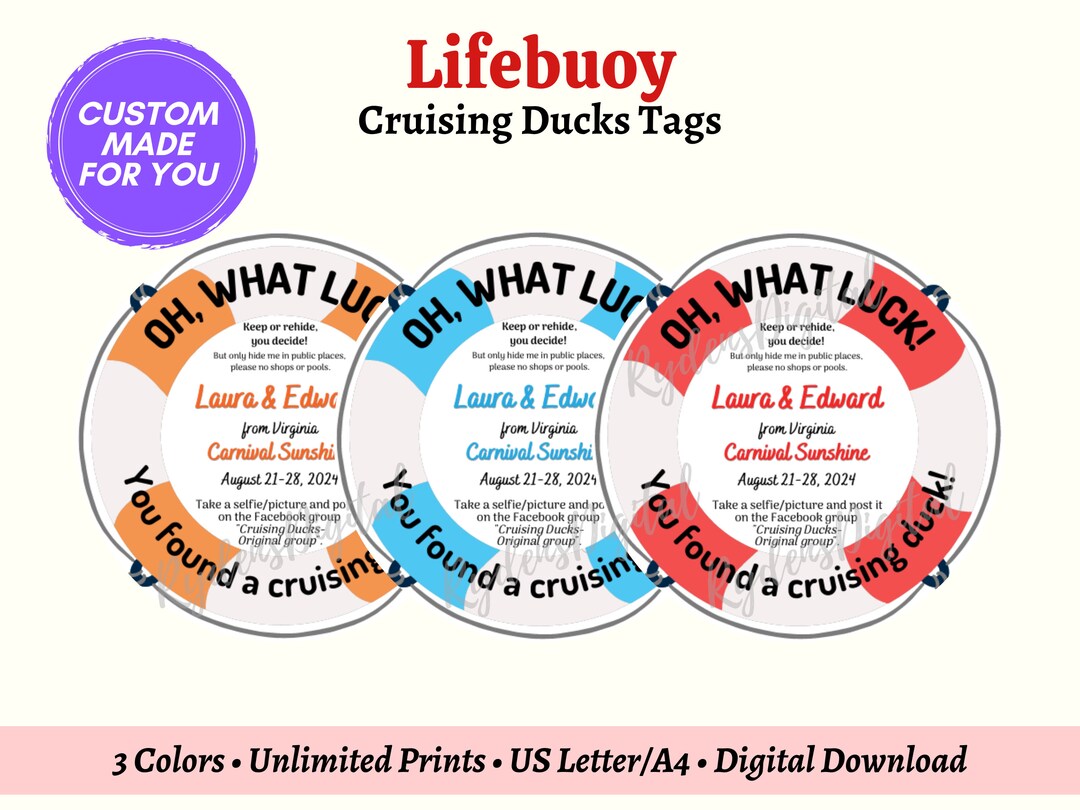 Lifebuoy Cruising Duck Tags Personalized With Your Cruise Details in ...