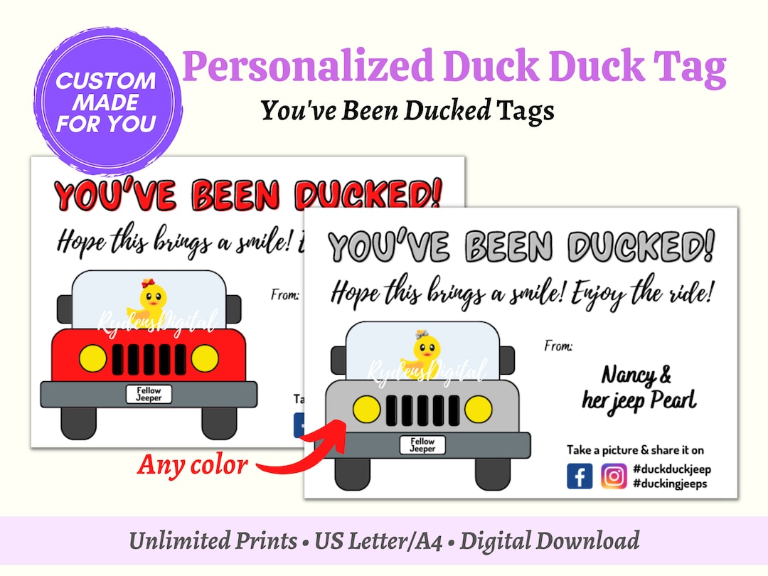 Personalized You've Been Ducked Tag, Printable Duck Duck Tag, PDF ...