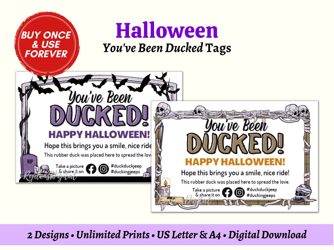 Printable Halloween You've Been Ducked, Duck Duck Spooky Tag, Nice Ride ...