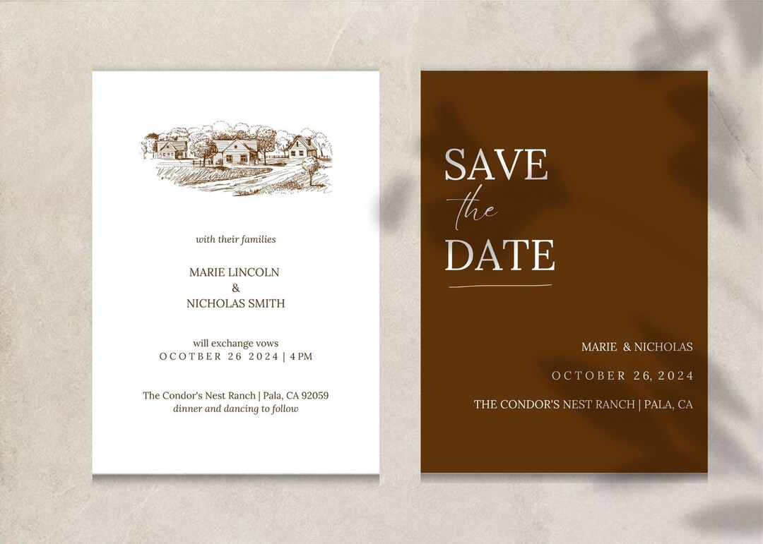 Rustic Farmhouse Minimalist Wedding Invitation Template Editable ...