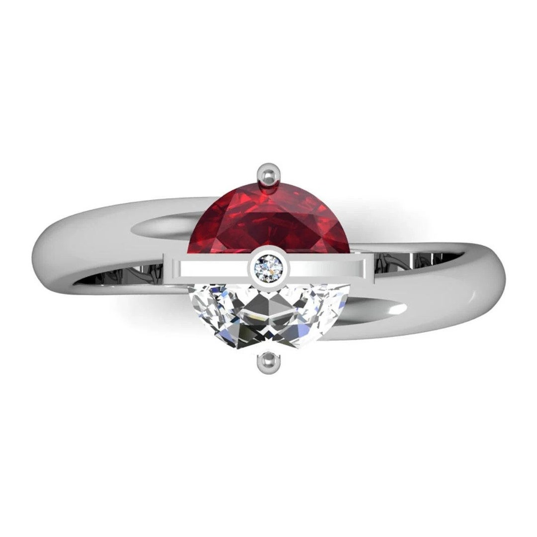 925 Sterling Silver Pokémon Trainer's Poke Ball Ring Perfect Engagement ...