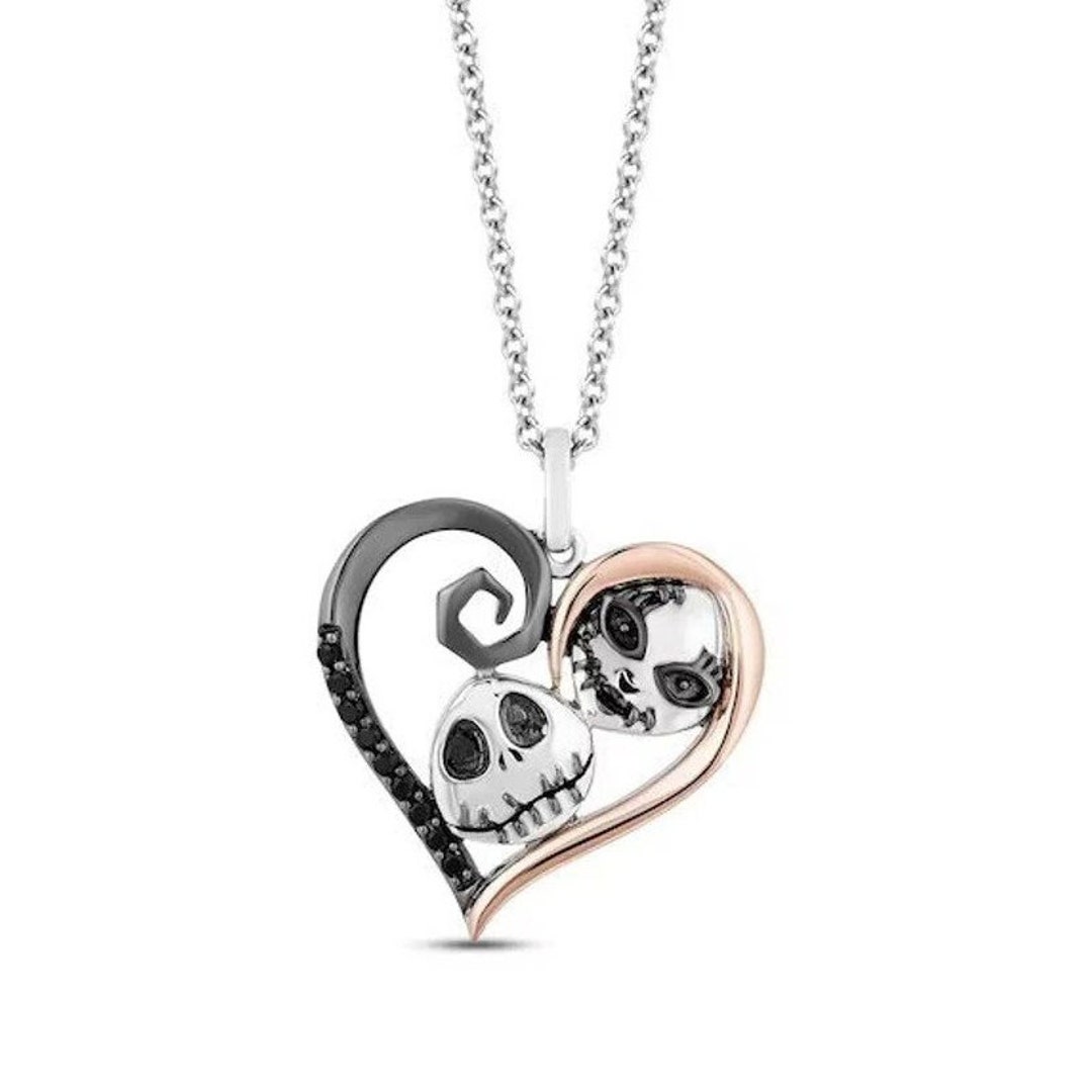 Disney Treasures Inspired Jack Skellington and Sally CZ Heart Pendant ...