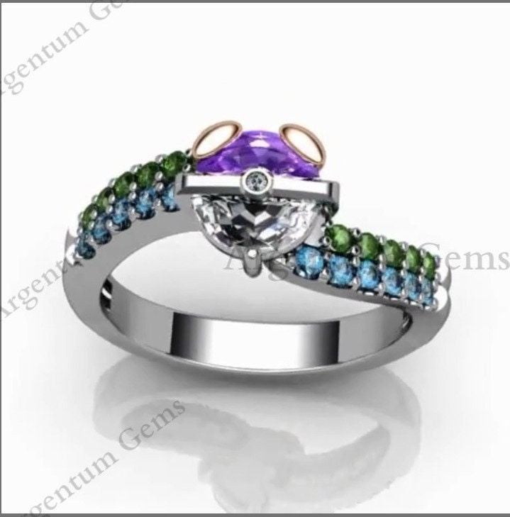 Multi Color Pokemon Pokeball Ring Starter Master Trainers Band Women's ...