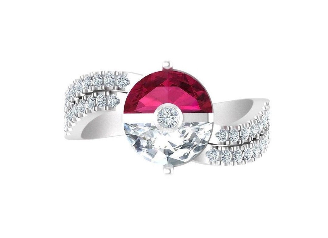 Exquisite Pokémon Poke Ball 925 Sterling Silver Women's Engagement ...
