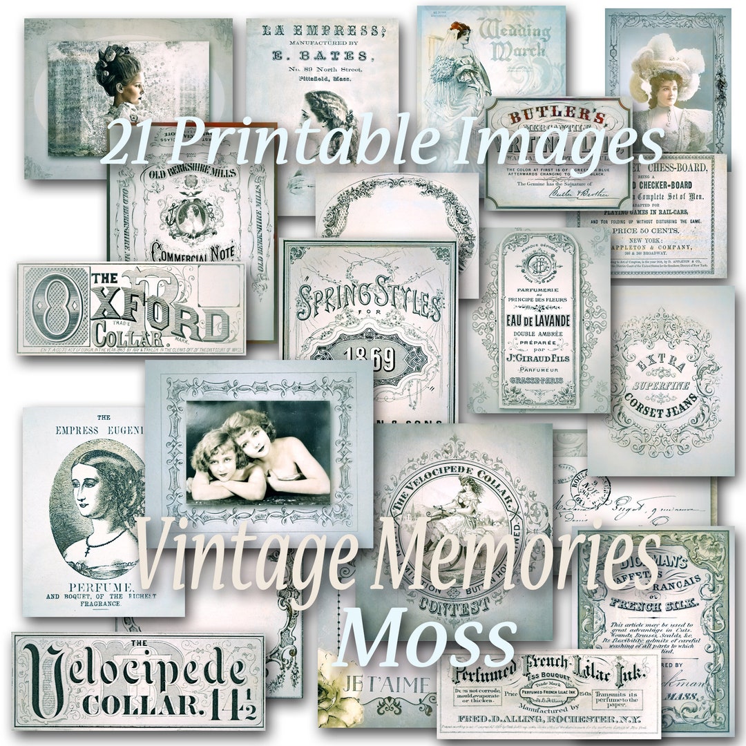 21 Printable Vintage Ephemera Images Moss Green Antique Labels Junk ...