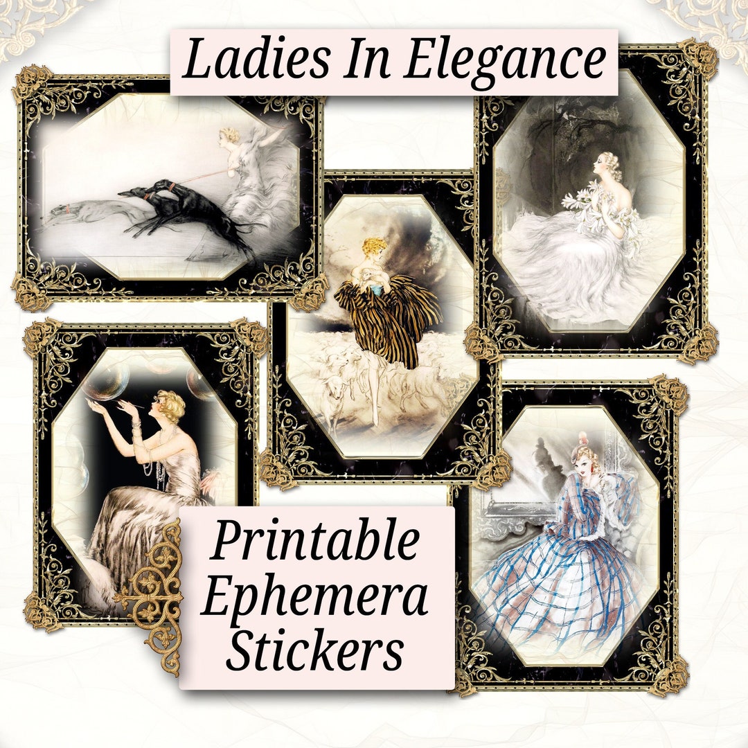 Digital Printable Elegant Ladies Vintage Ephemera Stickers Clip Art ...