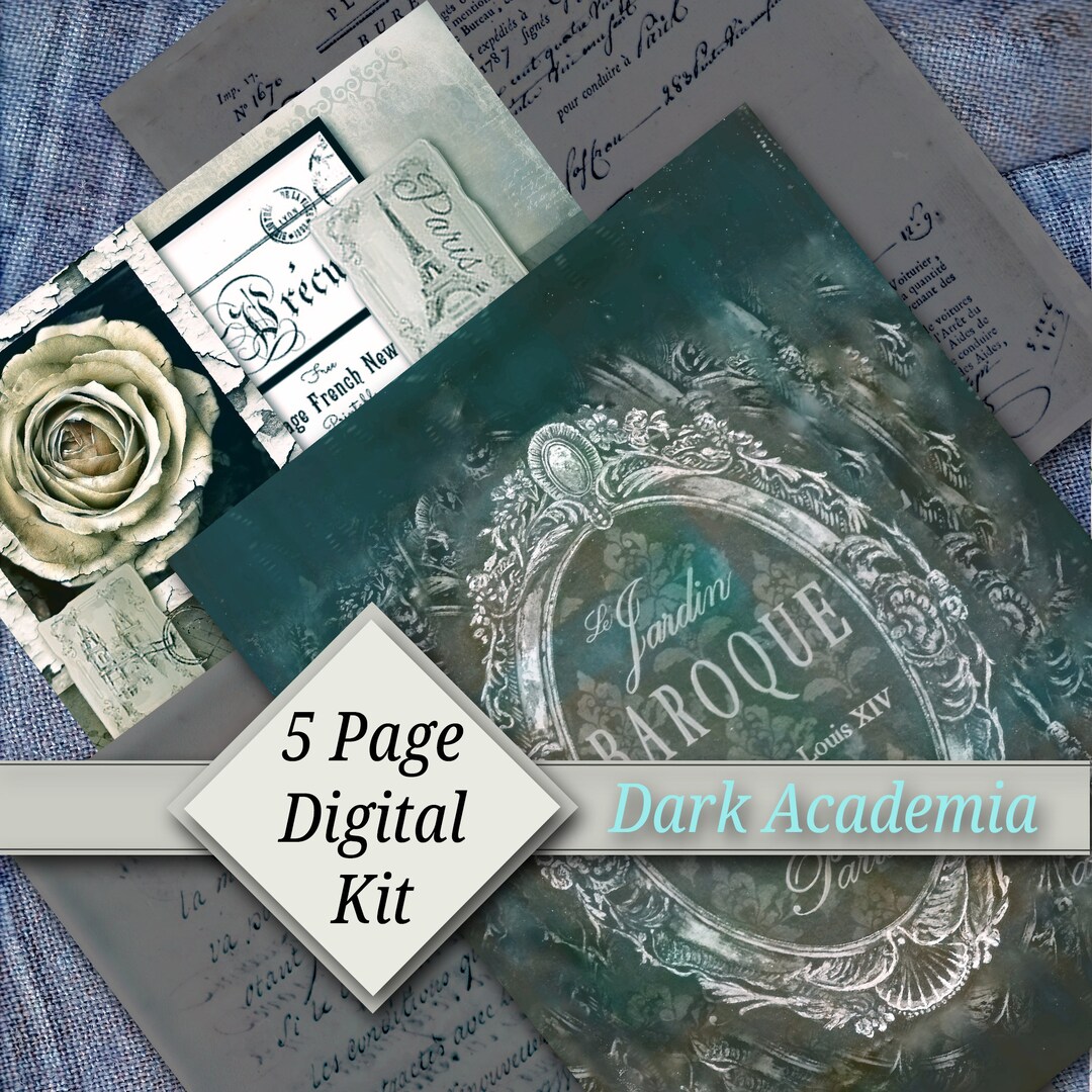 5 French Ephemera DARK ACADEMIA PRINTABLE Pages Journal Vintage Digital ...
