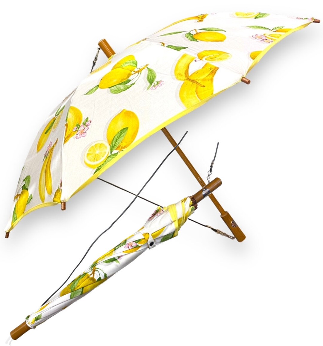 Parasol Umbrella 100% Cotton, Malacca Cane Handle, Lemon Patterned ...