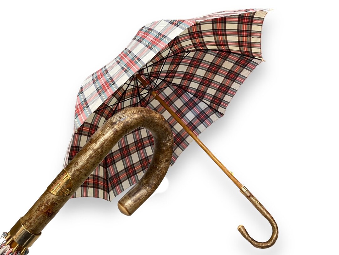 Umbrella With Hazelnut Wood Knob, Resinated Cotton Tartan Pattern ...