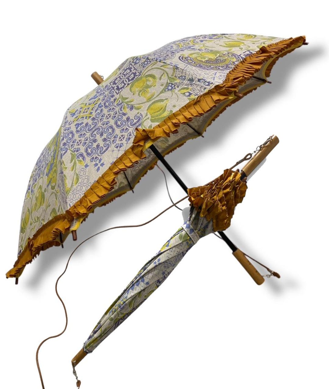 Parasol Umbrella 100% Cotton Handle in Malacca Cane Leather Shoulder ...