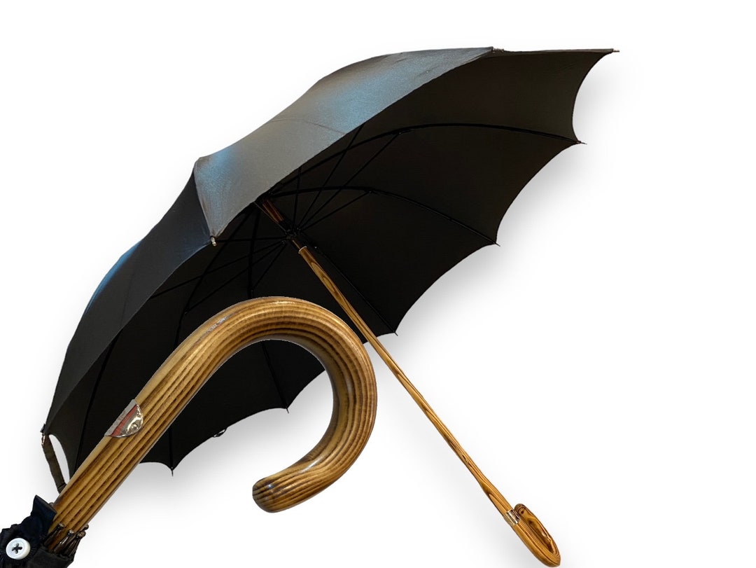 Classic Men's Umbrella Full Stick Hickory Shiny Black Fabric 10 Ribs ...