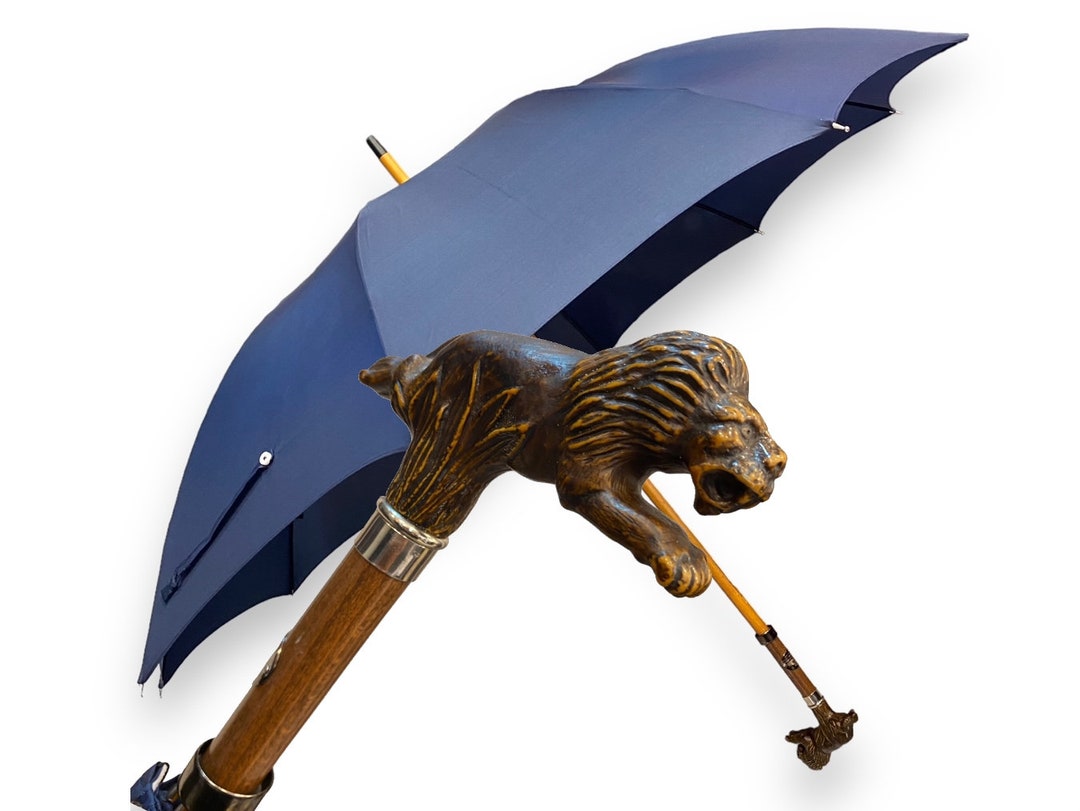 Classic Umbrella With Wood Effect Fiberglass Handle LEONE 10 Ribs, Blue ...
