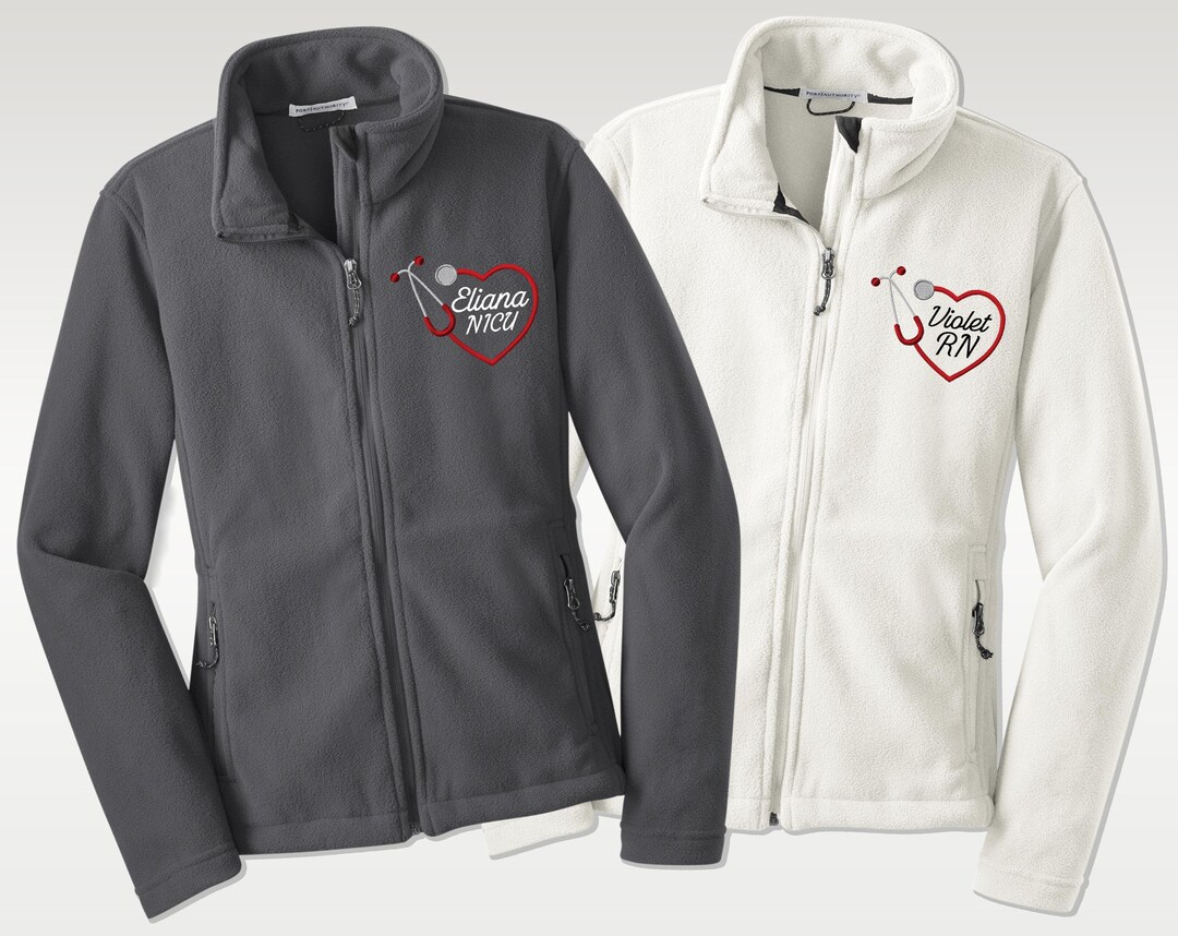 Personalized Embroidered Fleece Medical Jacket for Women | Custom Heart ...