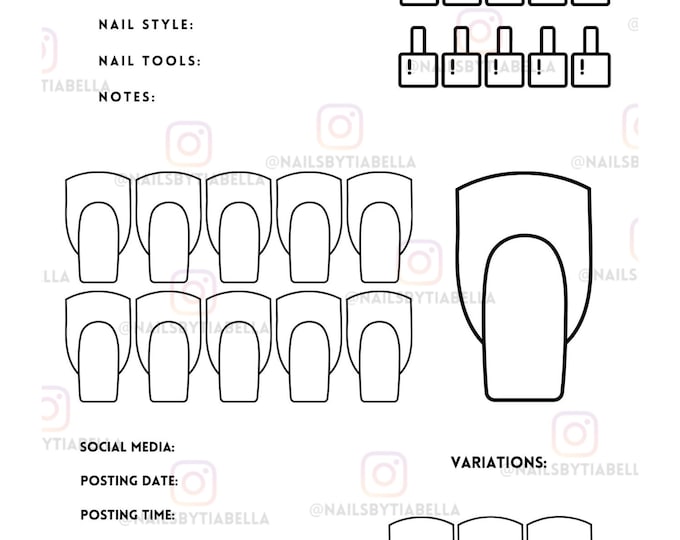 Square Nail Art Sketchbook Printable Digital Template Nail Content ...