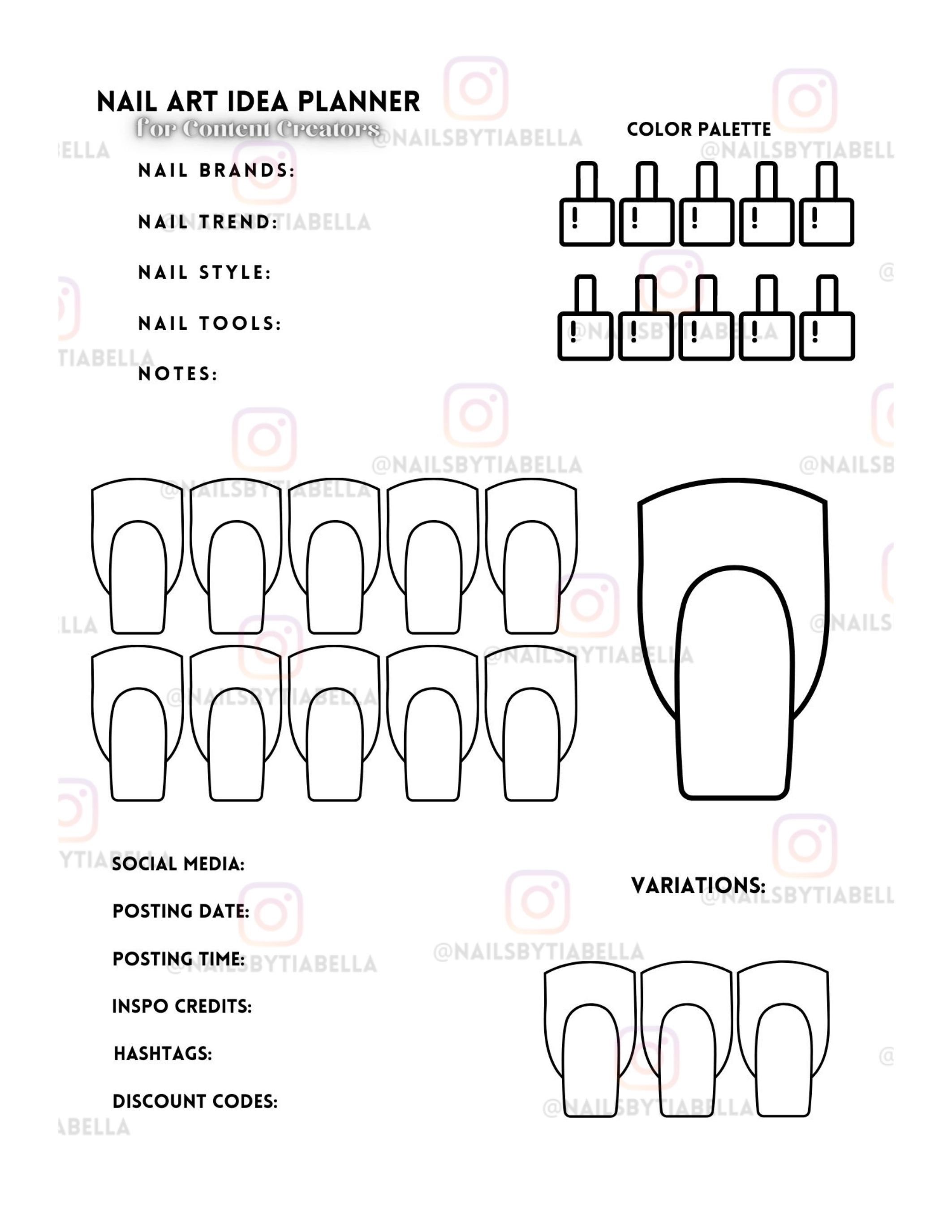 Nail Art Sketchbook Printable Digital Template Nail Content Creators ...