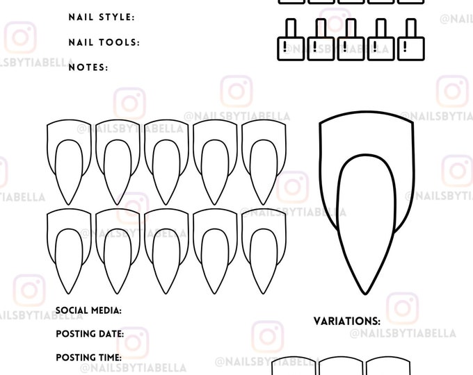 Stiletto Nail Art Sketchbook Printable Digital Template Nail Content ...