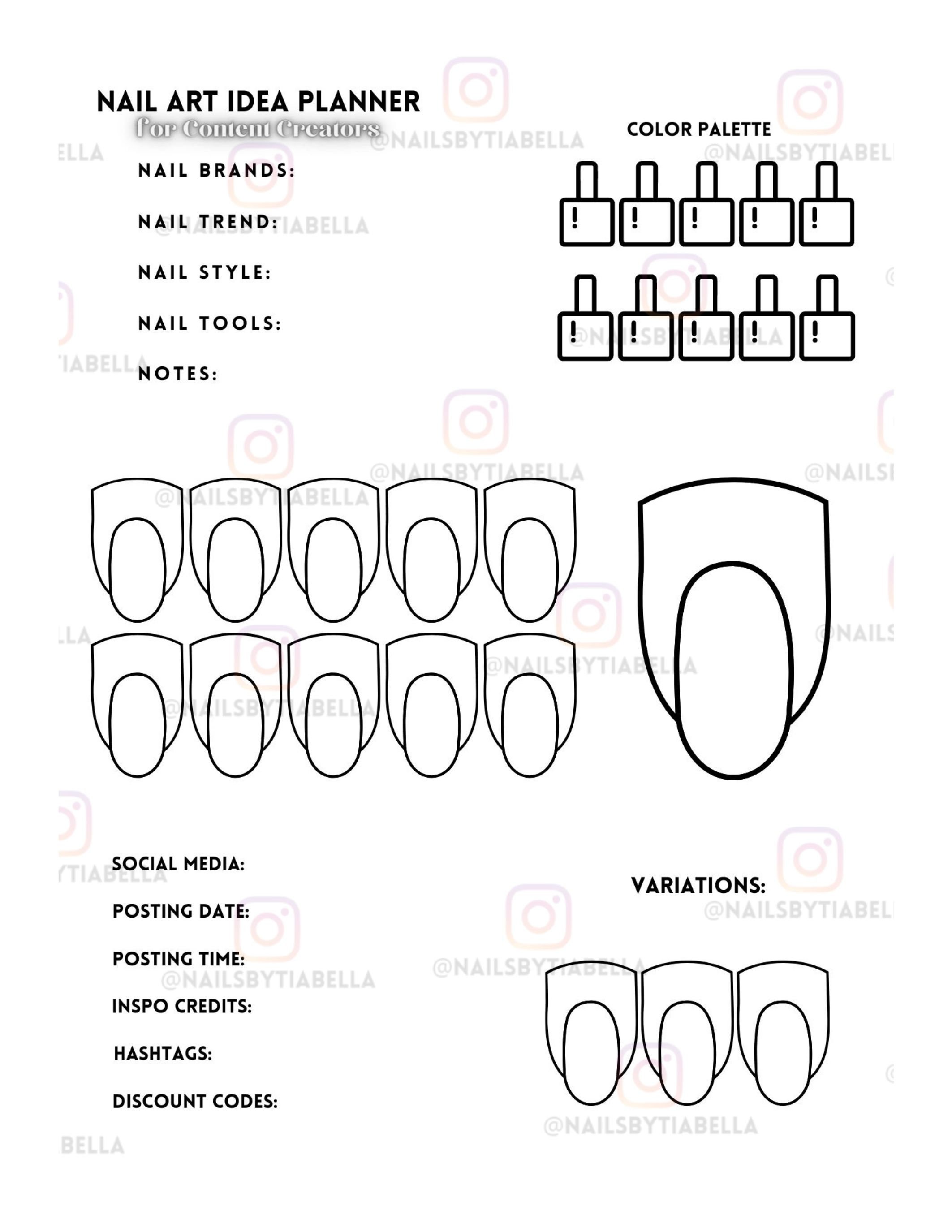 Nail Art Sketchbook Printable Digital Template Nail Content Creators ...