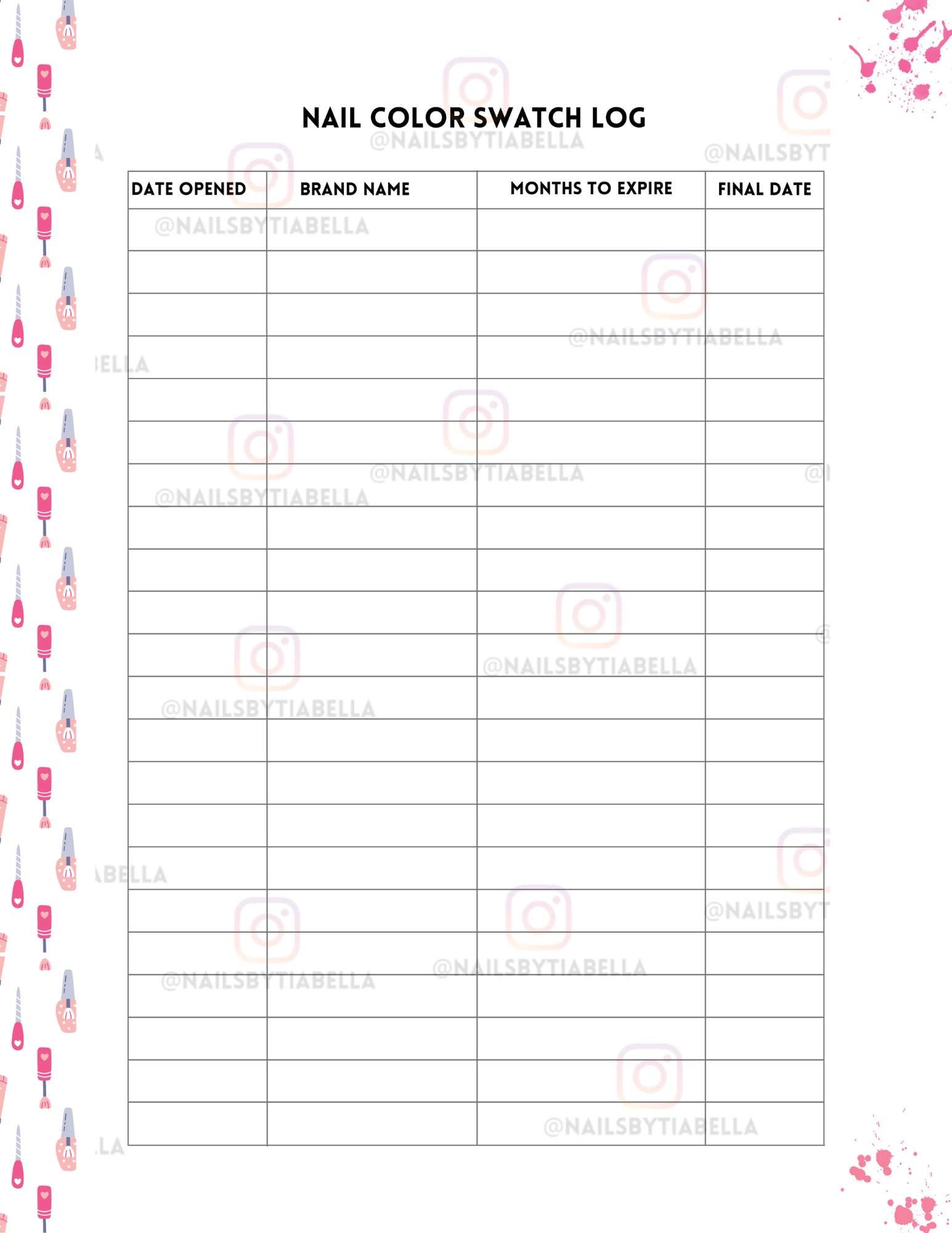 Nail Polish Swatch Log Nail Template Nail Content Creators Sketchbook ...