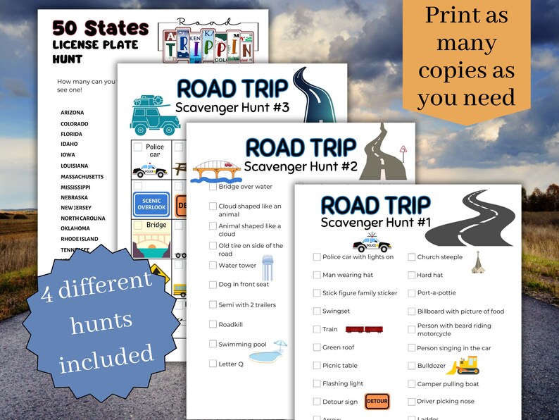 Road Trip Scavenger Hunt, Printable Road Trip Games, Road Trip Bingo ...
