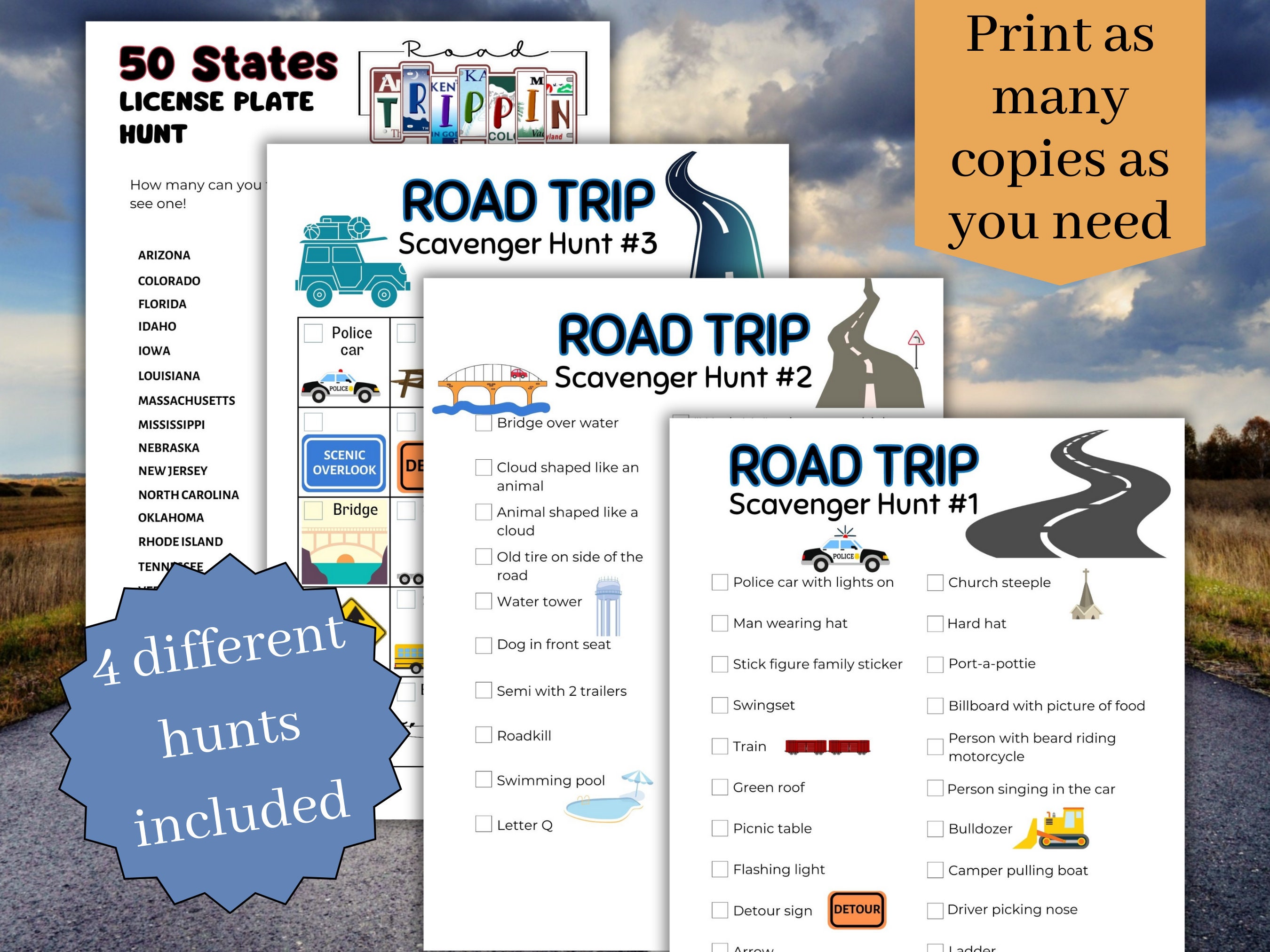 Road Trip Scavenger Hunt, Printable Road Trip Games, Road Trip Bingo ...