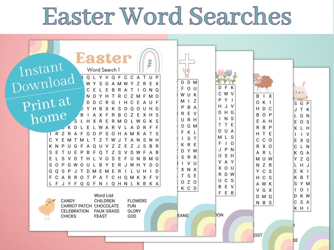 Easter Word Search Puzzles 5 Word Searches Plus Answer Key - Etsy