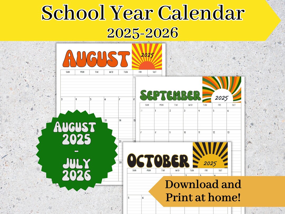 School Year Calendar for Academic Year 2025-26, Printable Fridge ...