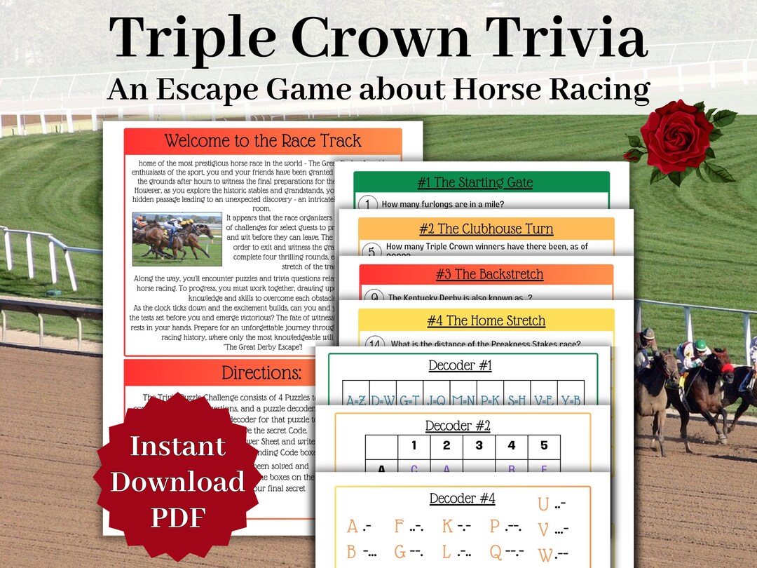Horse Racing Trivia Game, Horse Race Trivia Escape Room Game for Adults ...