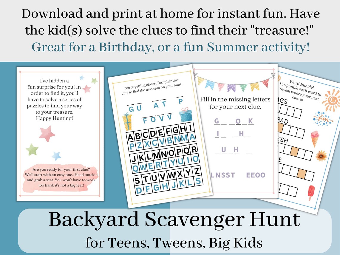 Outdoor Scavenger Hunt Clues, Spring or Summer Treasure Hunt for Teens ...