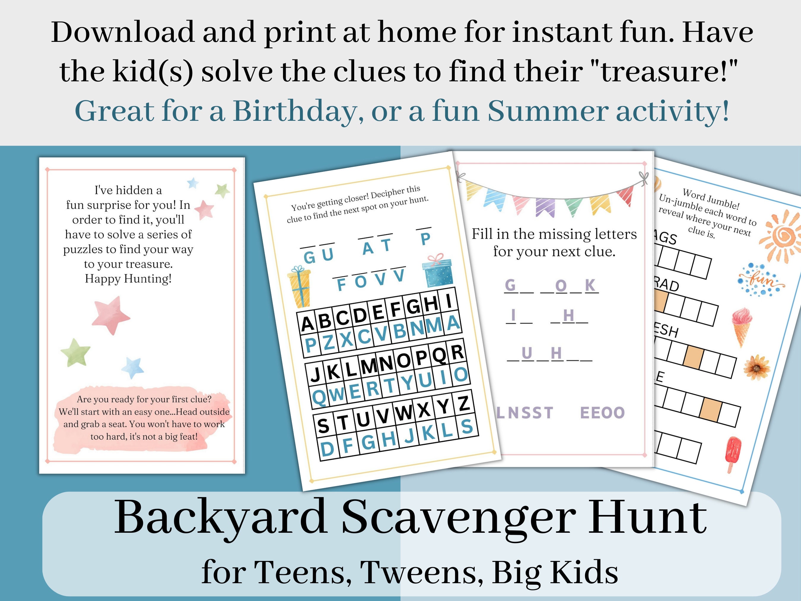 Outdoor Scavenger Hunt Clues, Spring or Summer Treasure Hunt for Teens ...