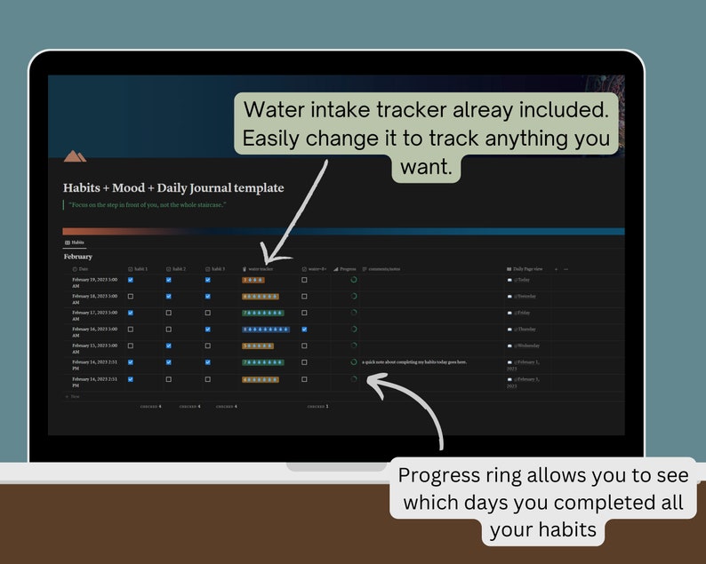 Notion Template for Habit Tracker & Mood Journal Dark Mode Aesthetic ...