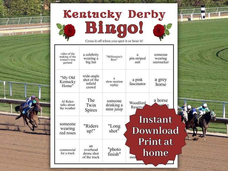 Derby Party Bingo for Your 2025 Kentucky Derby Watch Party, Kentucky ...
