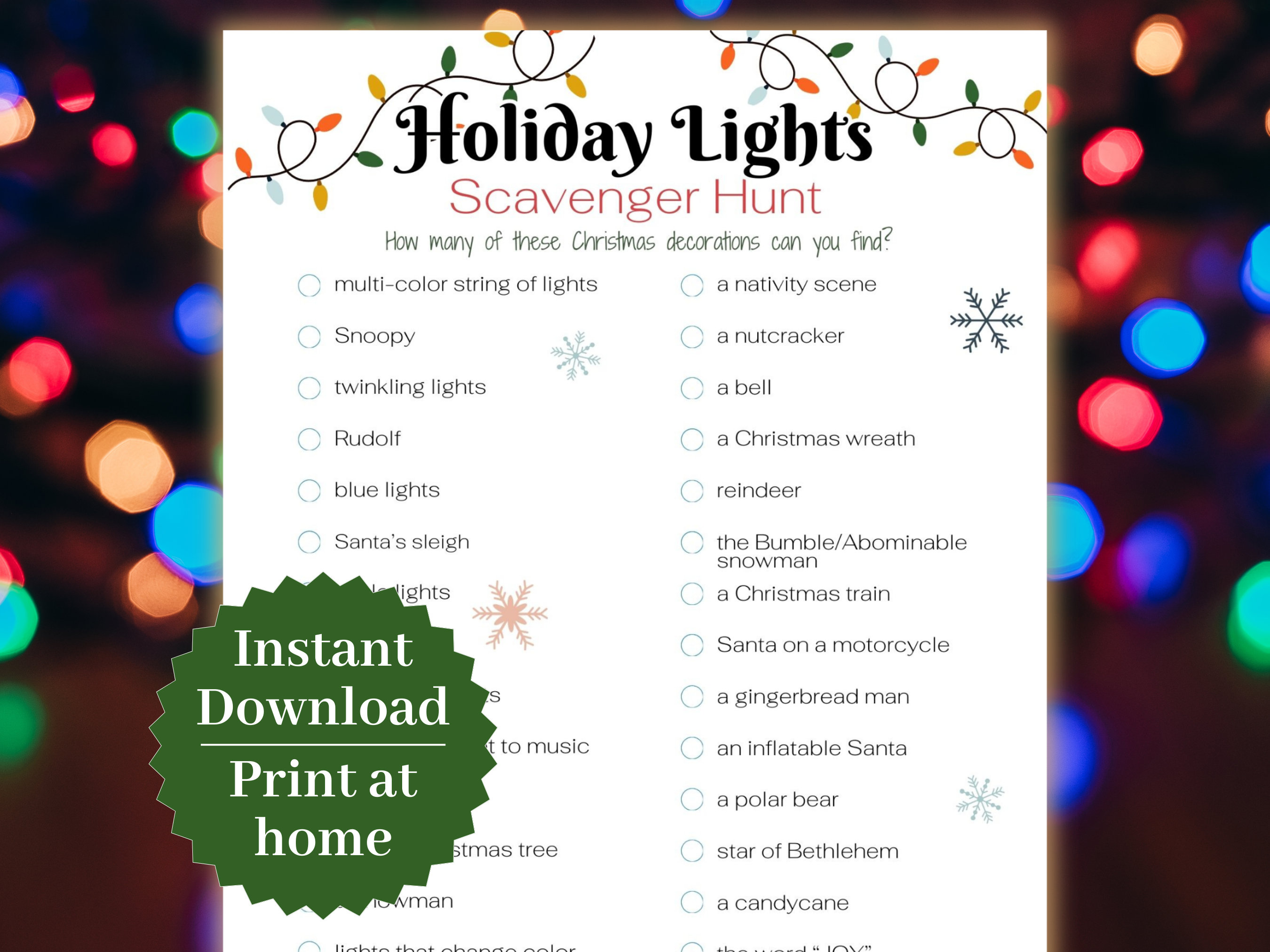 Christmas Light Scavenger Hunt Printable, Christmas Scavenger Hunt ...