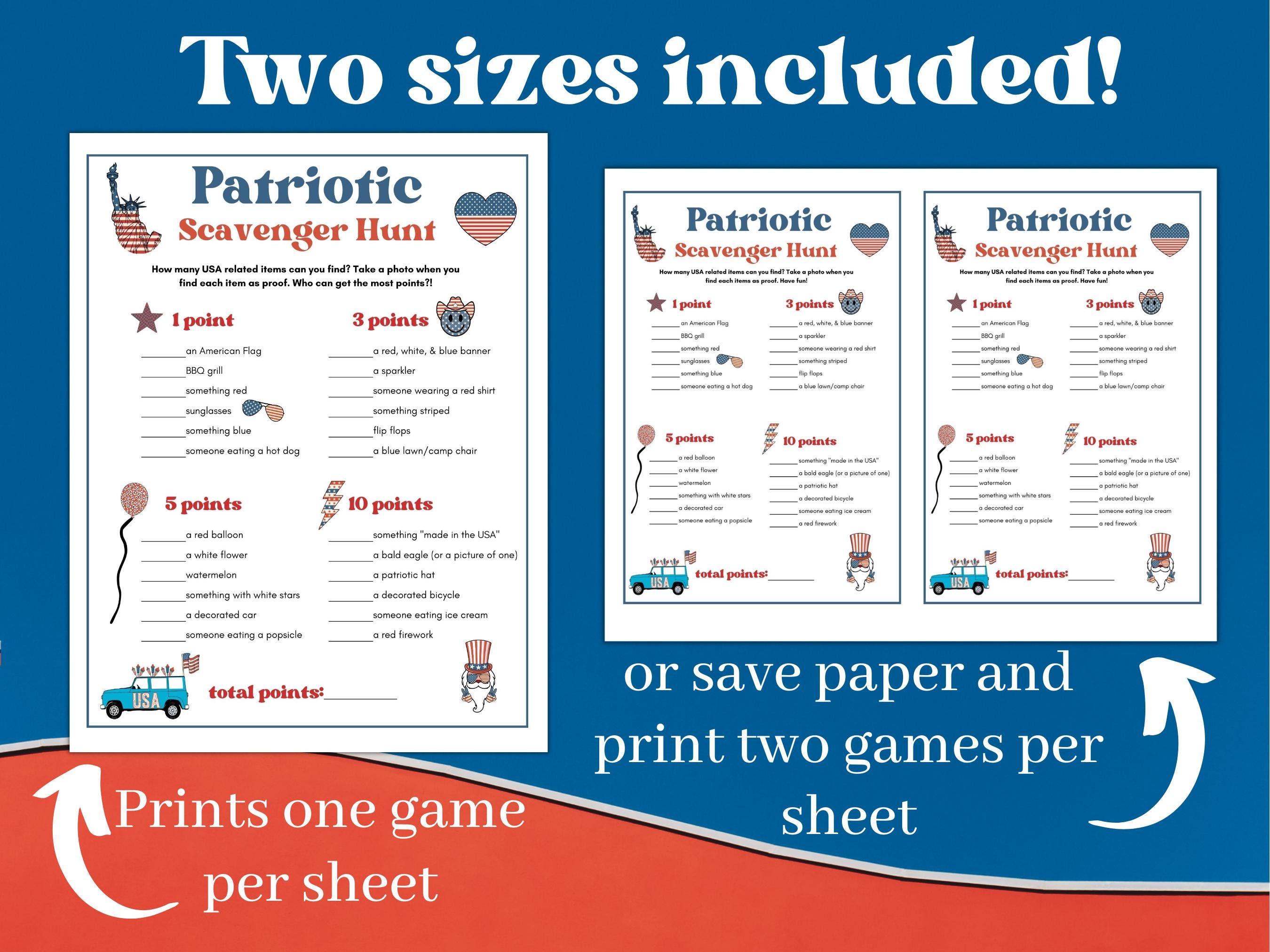 Patriotic Scavenger Hunt Printable Veterans Day Activity, Patriotic ...