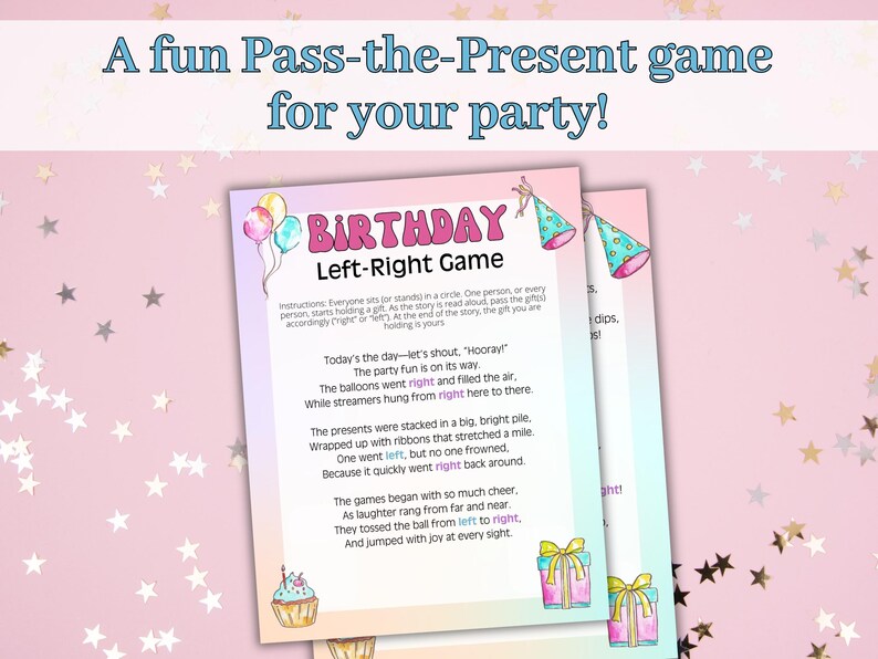 Left Right Birthday Game, Printable Pass the Present Game for Your ...