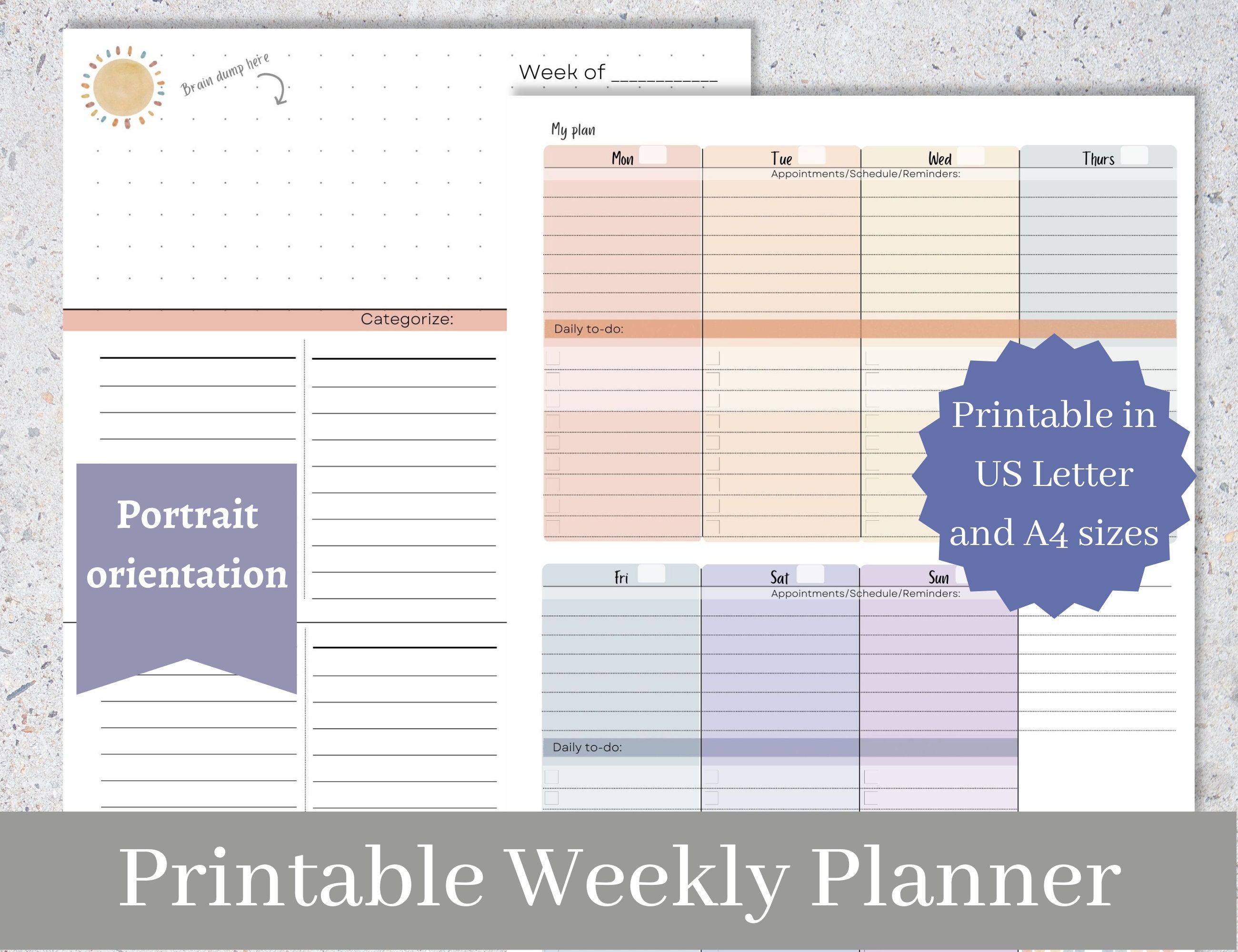 Printable Weekly Planner With Brain Dump and Daily to Do List ...