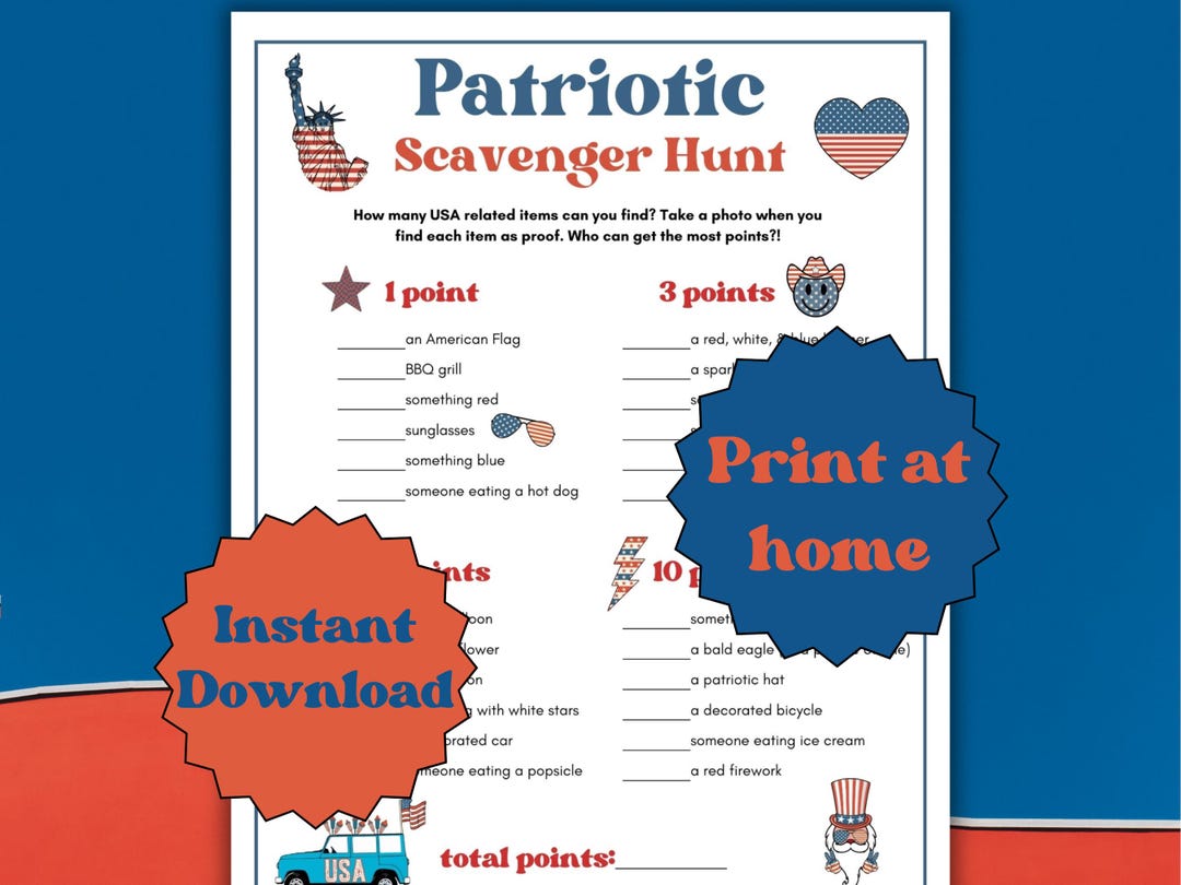 Patriotic Scavenger Hunt Printable Veterans Day Activity, Patriotic ...