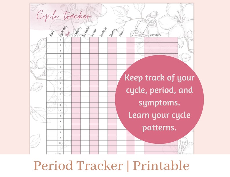 Period Tracker Printable Monthly Cycle Journal, for Tracking Your ...