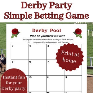 Derby Party Betting Game, Kentucky Horse Derby Pool, Printable Betting ...