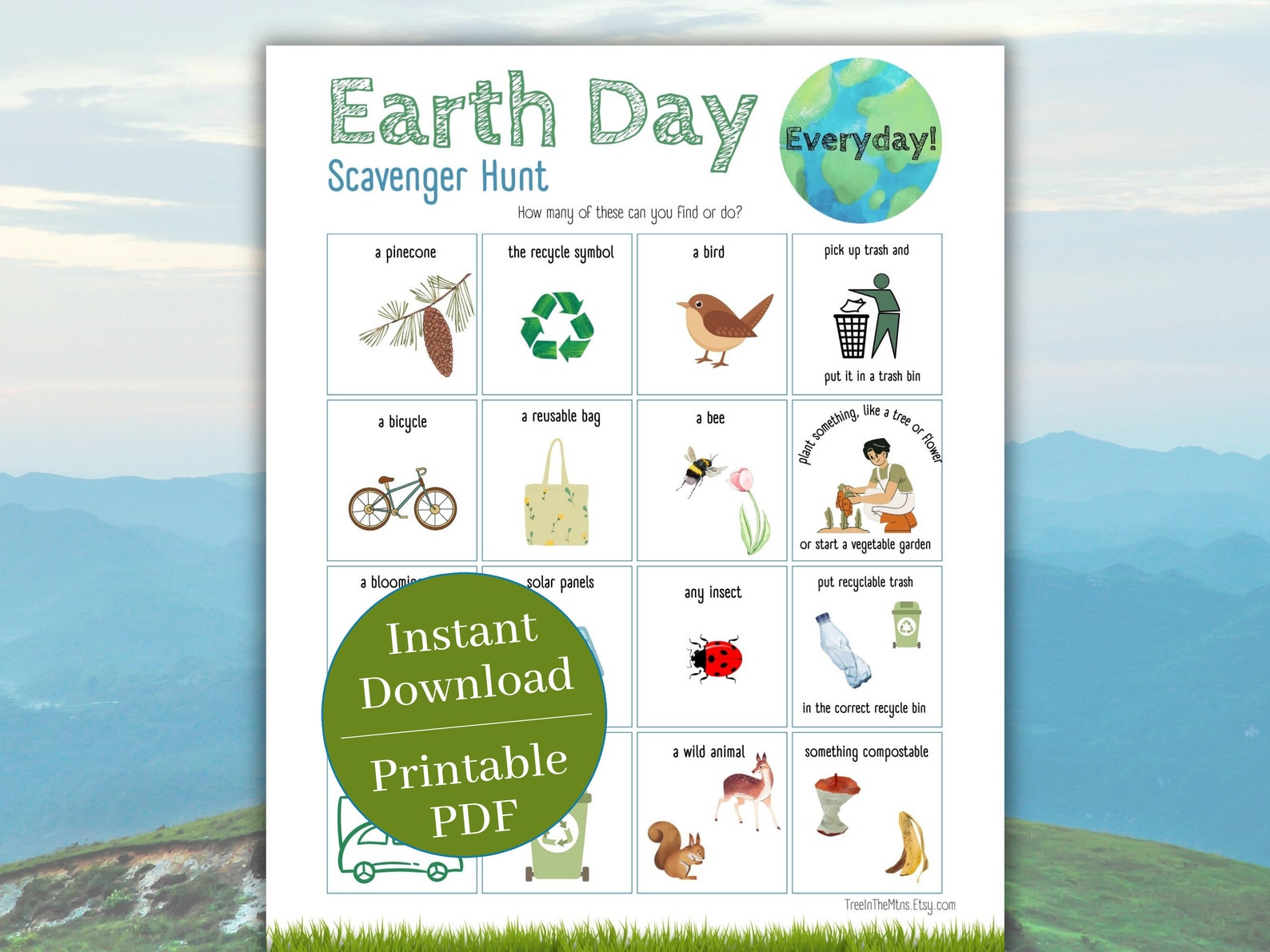 Earth Day Scavenger Hunt, Printable Outdoor Scavenger Hunt for Kids ...
