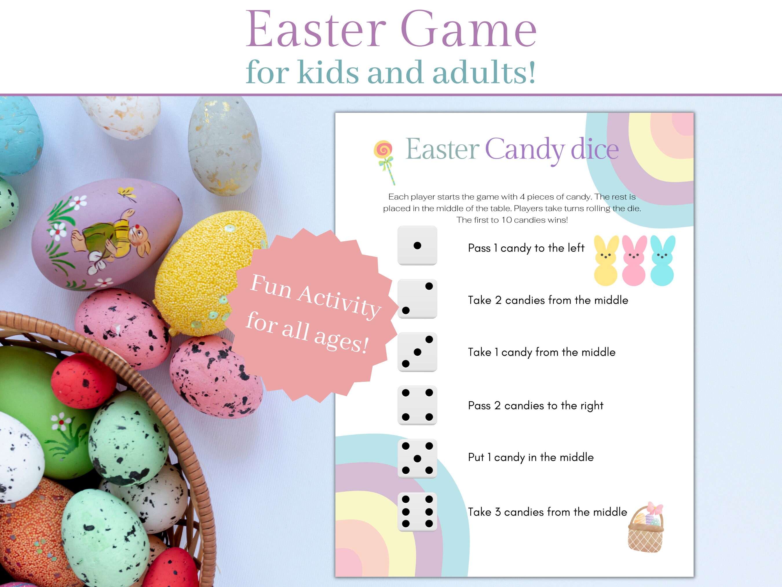 Easter Dice Game, Printable Candy Dice Game, Egg Exchange Game Fun for ...