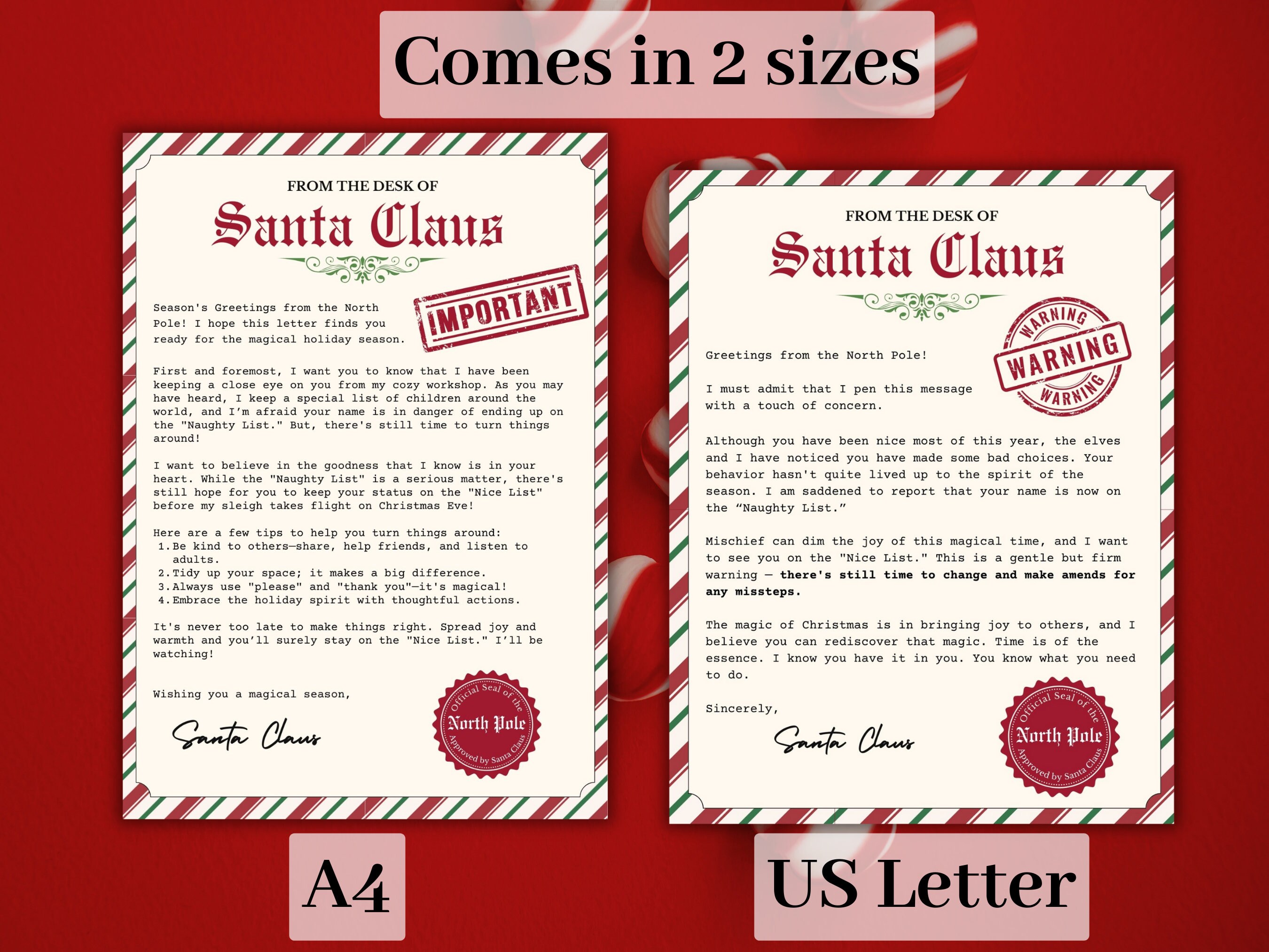 Santa Warning Letter Naughty List Warning Letter From Santa - Etsy