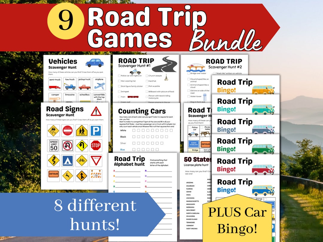 Road Trip Games Bundle 9 Different Scavenger Hunt Games, Road Trip ...